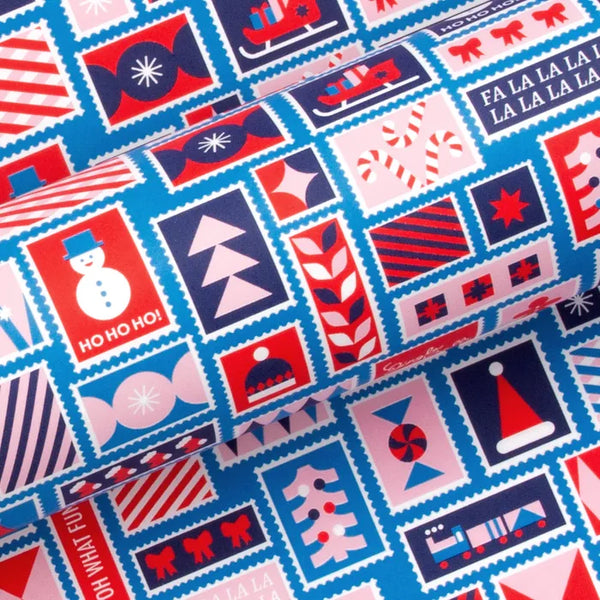 Stamps Blue and Pink Wrapping Paper - The Paper Empire